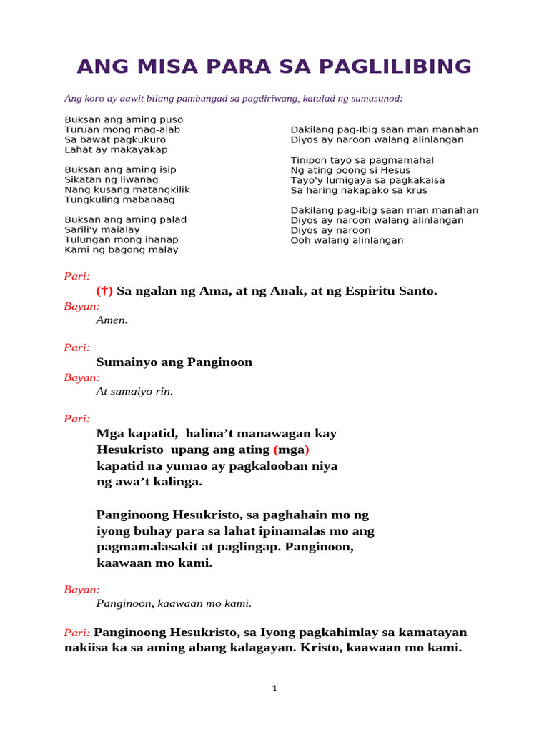 Misa Sa Paglilibing | PDF
