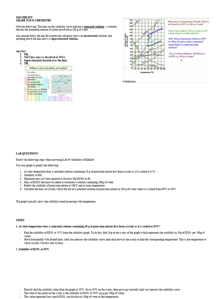 Answering Solubility Lab Questions | PDF | Solubility | Scientific ...