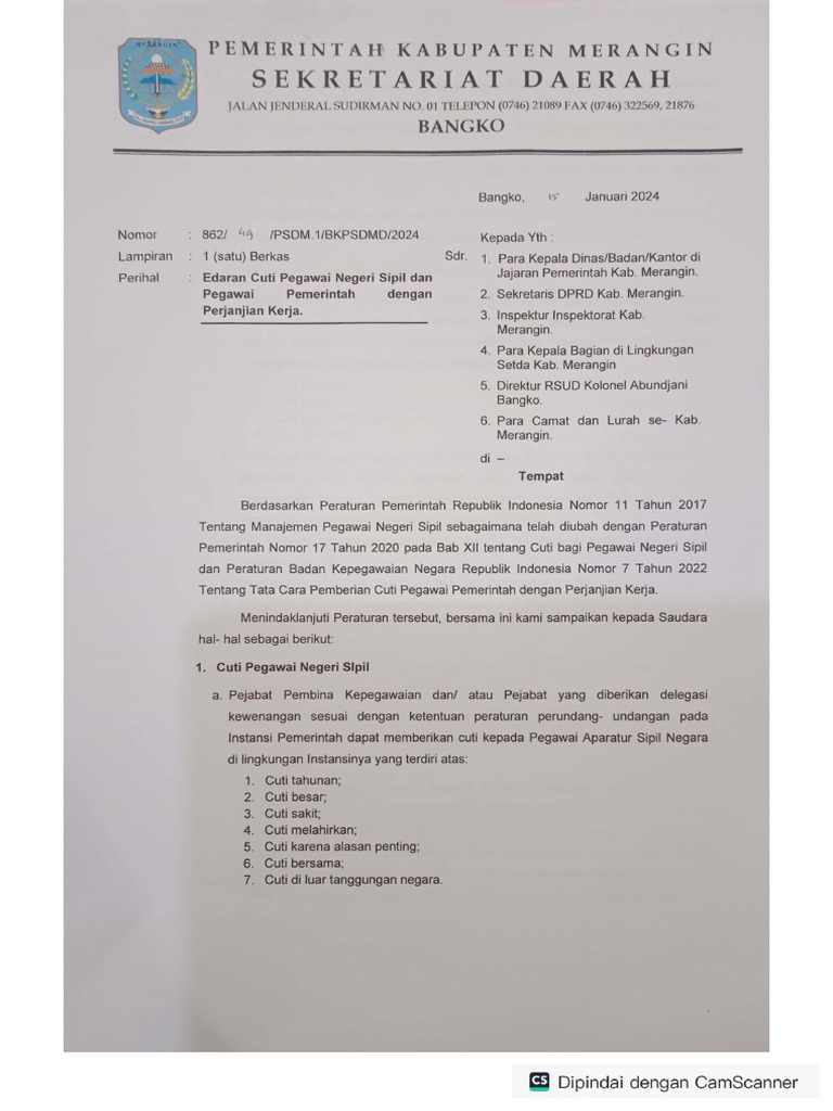 Surat Edaran Cuti 2024 | PDF