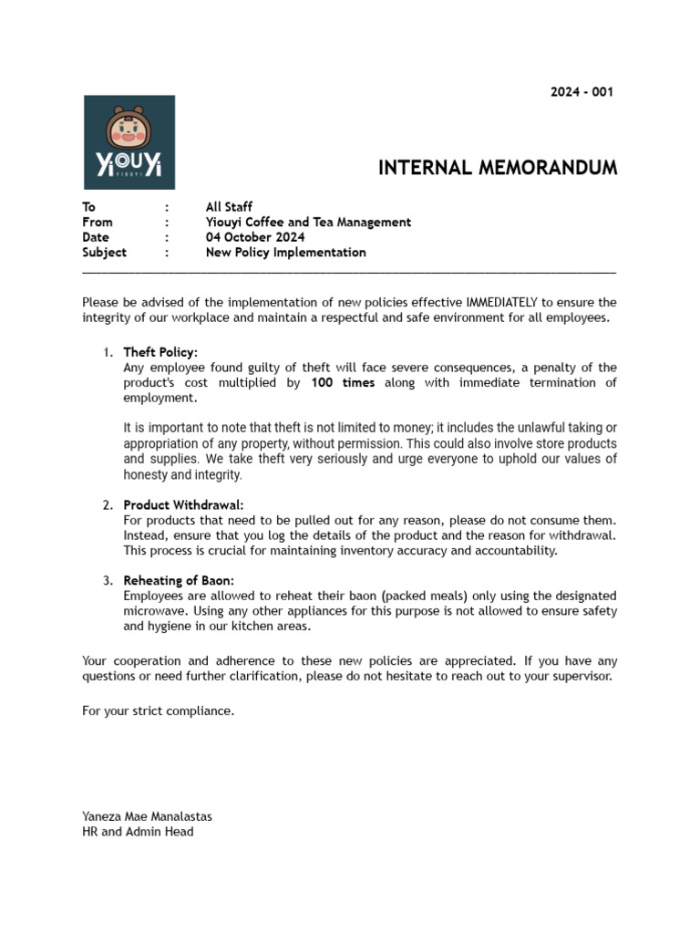 Internal Memorandum 2024 001 | PDF