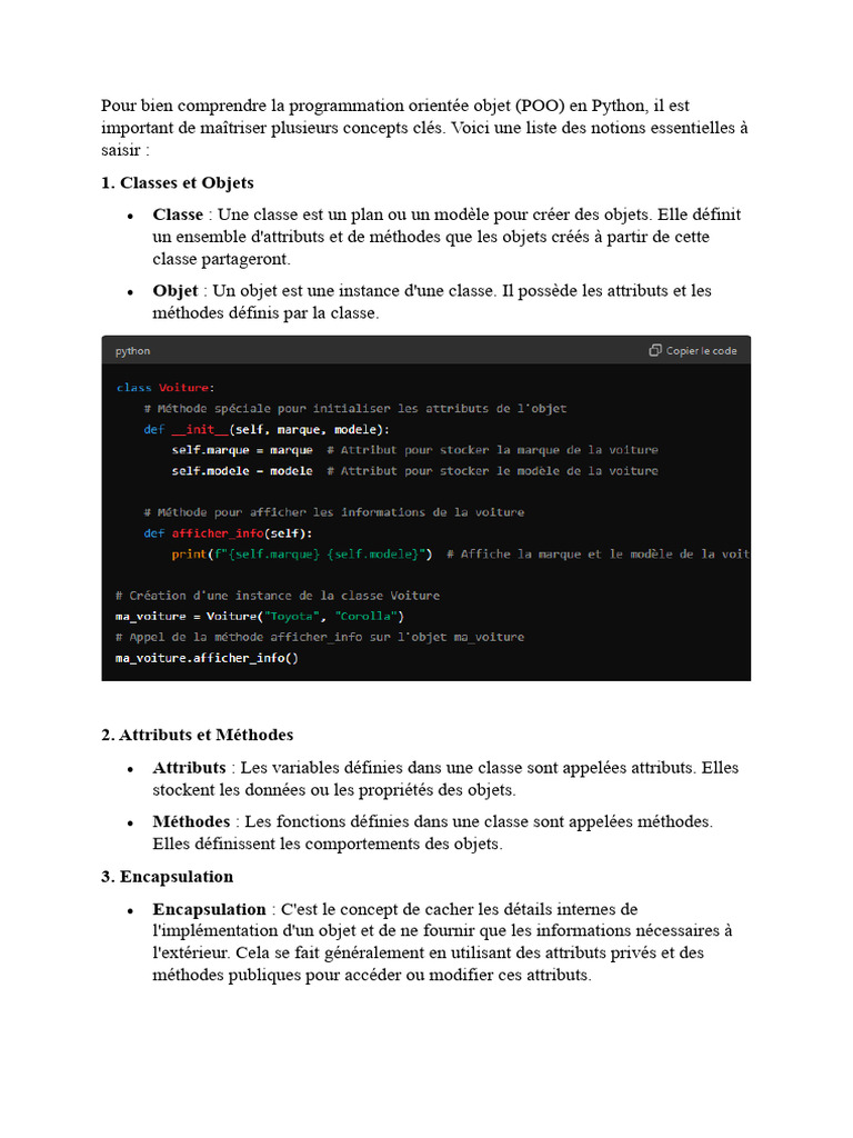 La Programmation Orientée Objet | PDF | Classe (informatique) | Programmation orientée objet