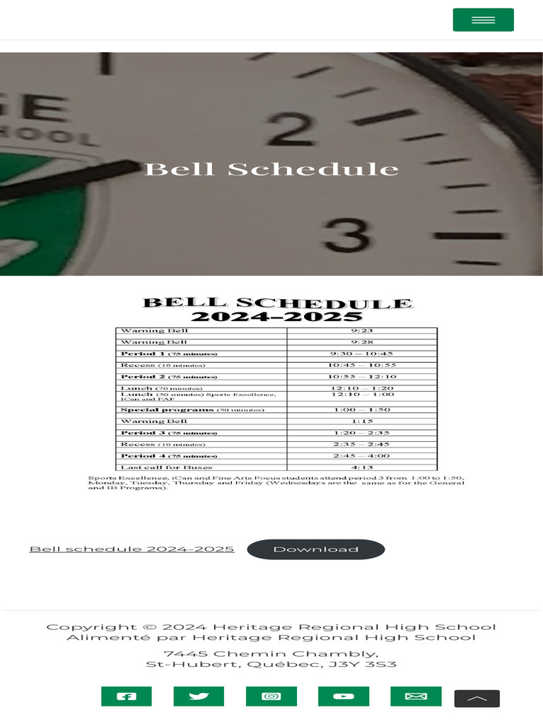 Heritage High School Bell Schedule 2024-2025 | PDF