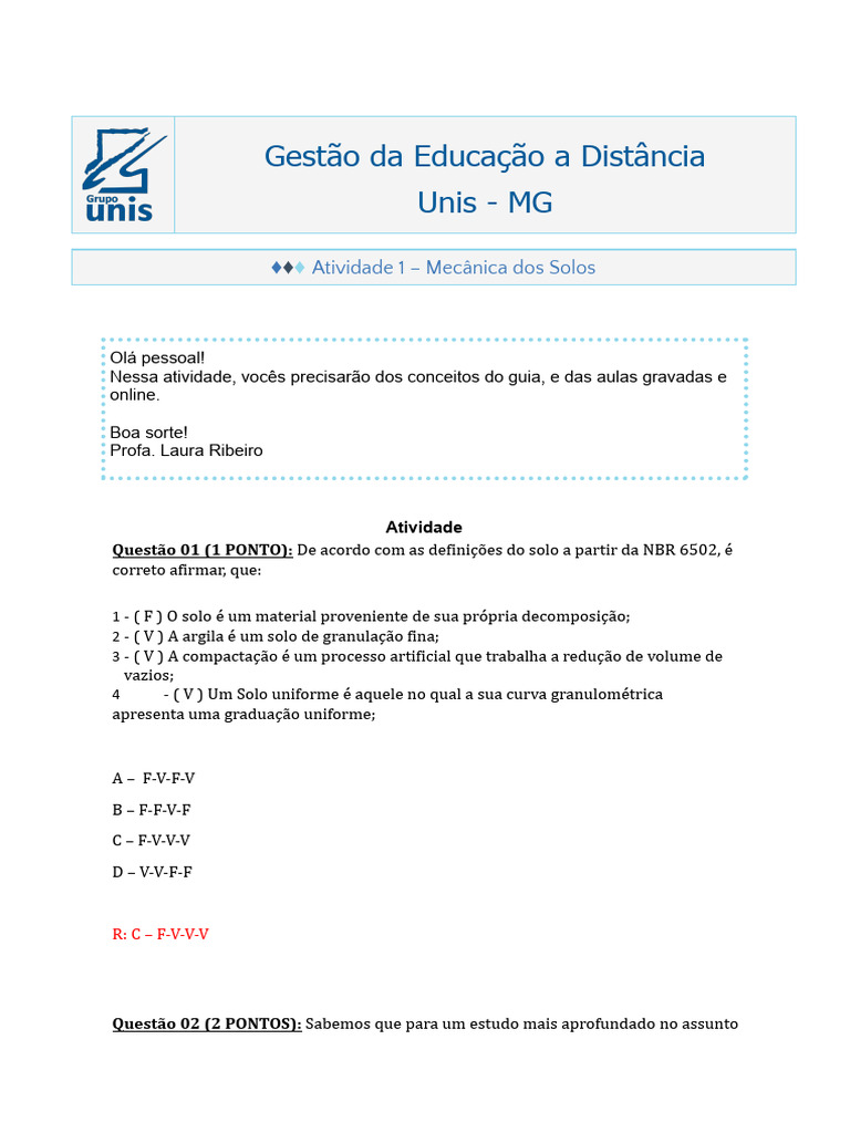 Pedro Henrique Rosa Carvalho - Atividade 1 Mec Solos | PDF | Mecânica dos solos | Solo