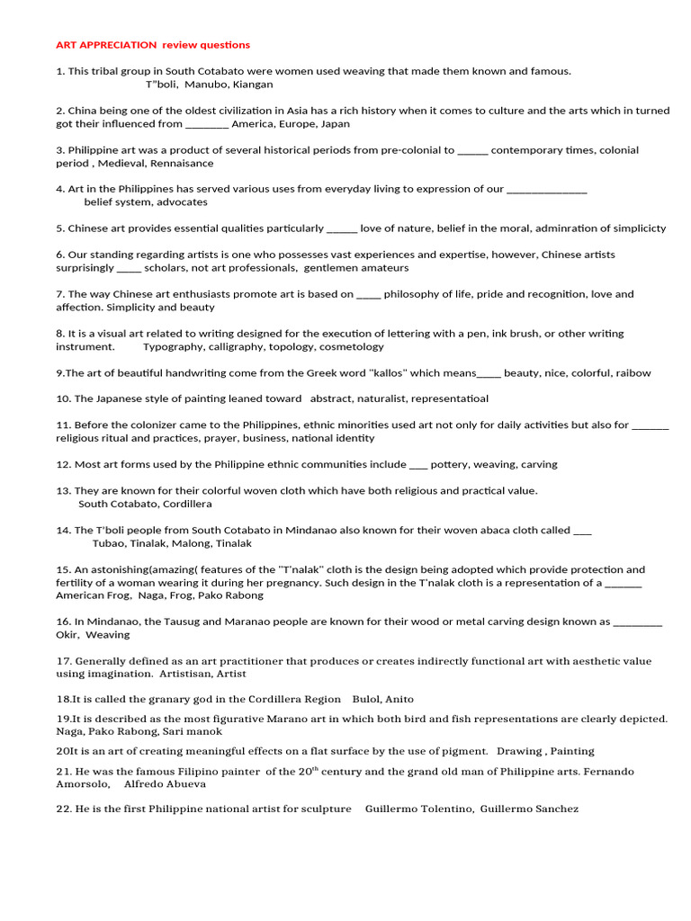 Art Appreciation Review Questions | PDF | Paintings | The Arts