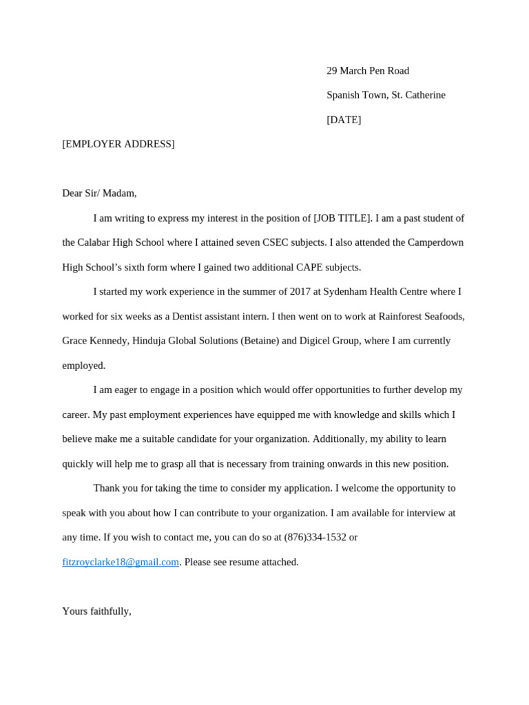 Job Application for [JOB TITLE] Position | PDF