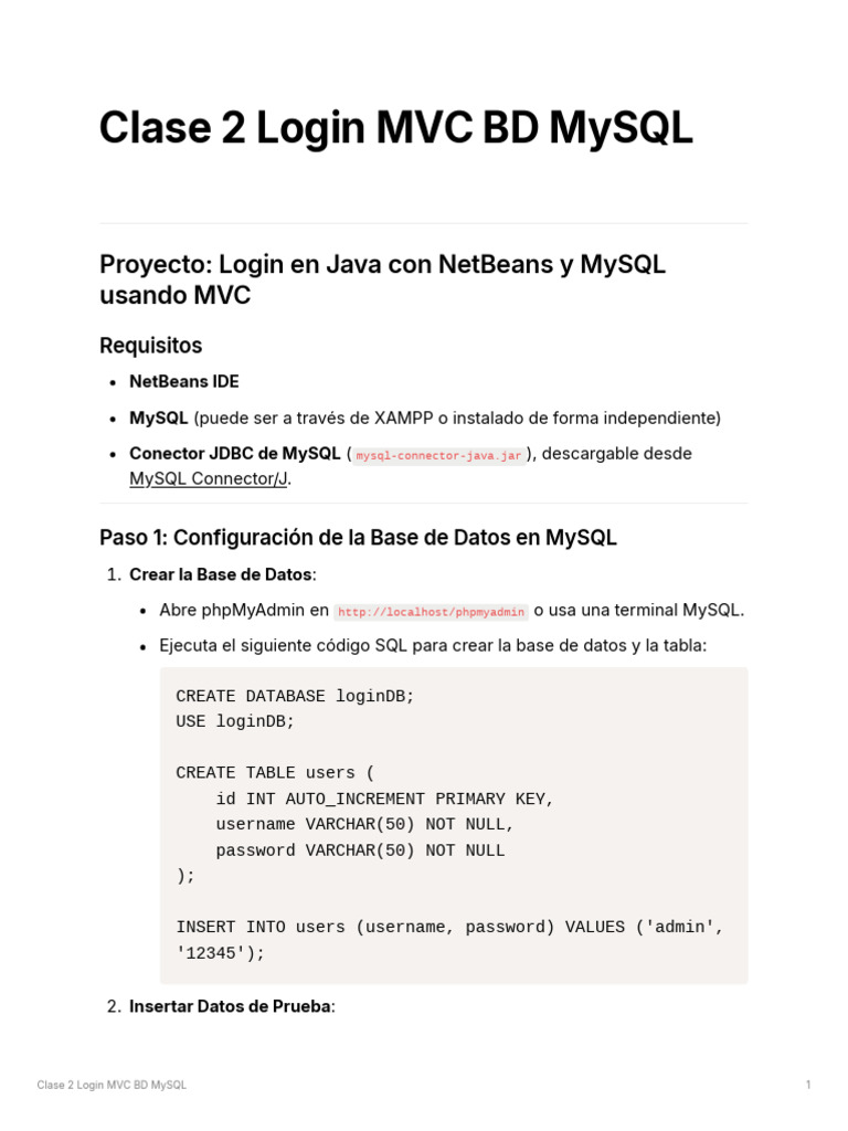 Clase_2_Login_MVC_BD_MySQL | PDF | Mi sql | Contraseña
