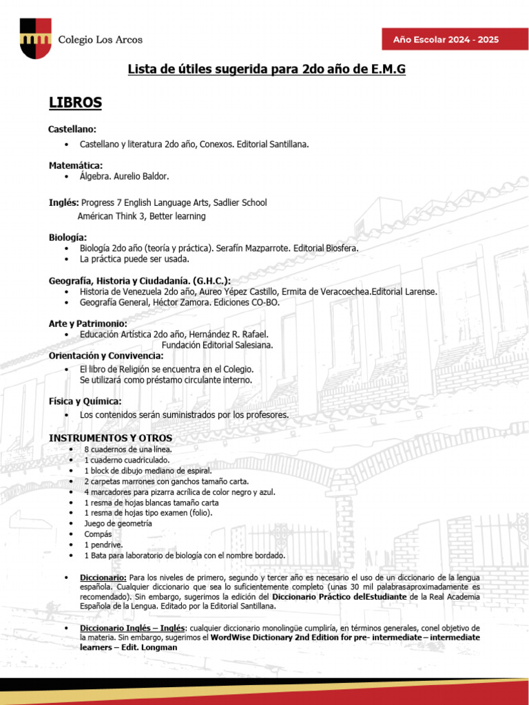 Lista de Útiles 2do Año 2024-2025-1 | PDF