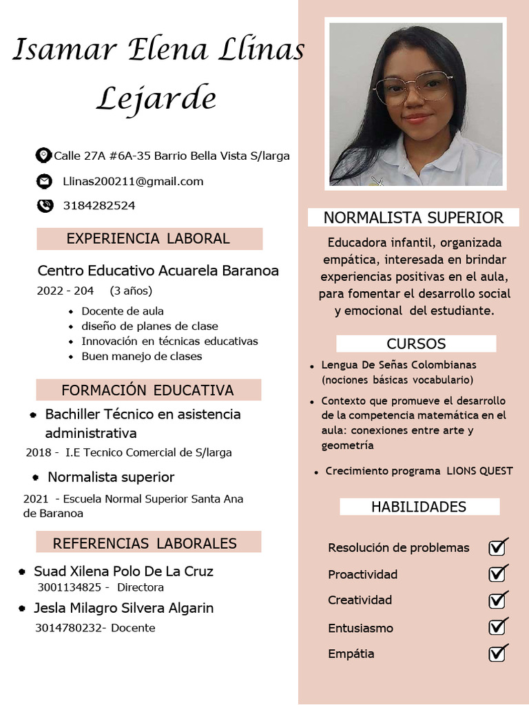 Hoja de Vida Isamar Llinas Lejarde | PDF