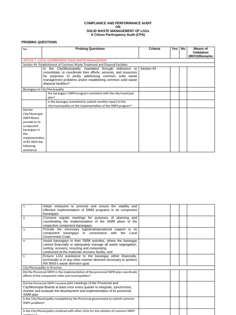 LGU Solid Waste Audit Report | PDF | Waste Management | Municipal Solid ...