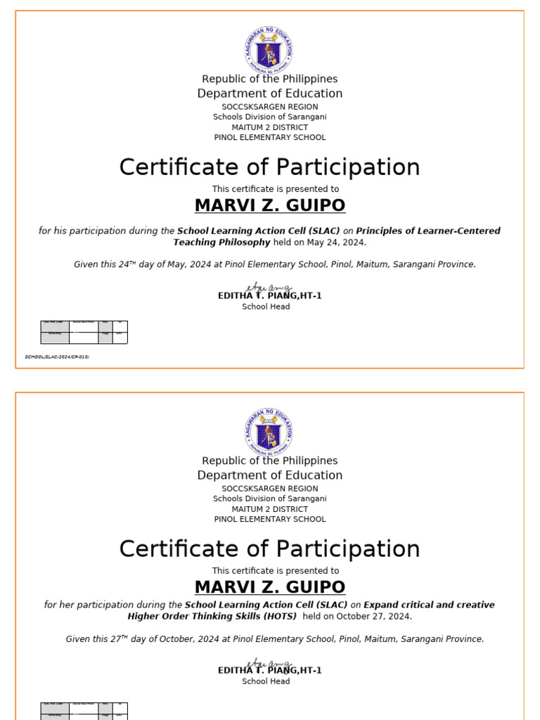 SLAC 2024 CERTIFICATE | PDF | Behavior Modification | Learning