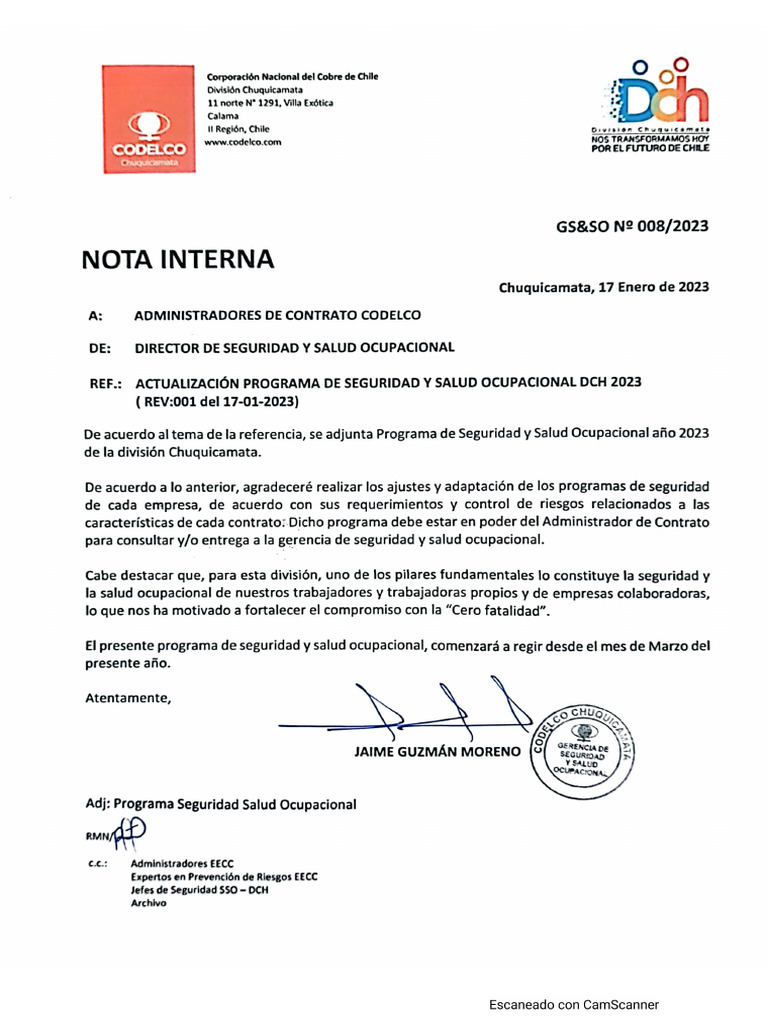 Nota Interna PROG-DCH-REV 001 | PDF