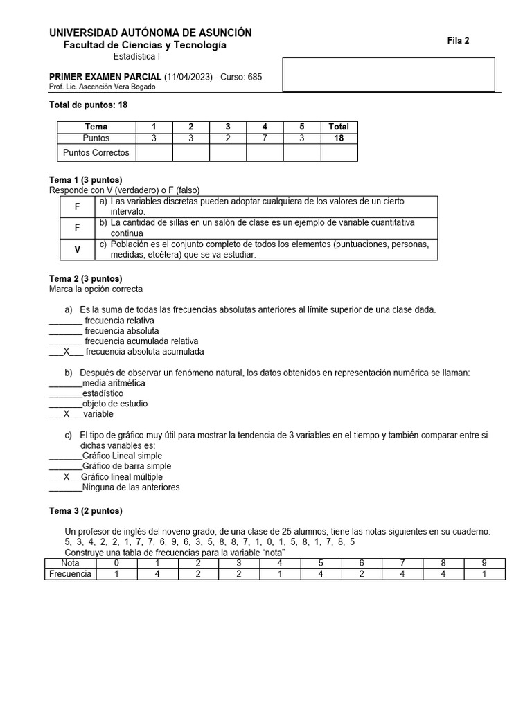 Solucionario Primer Parcial - Fila 2 | PDF | Matemáticas