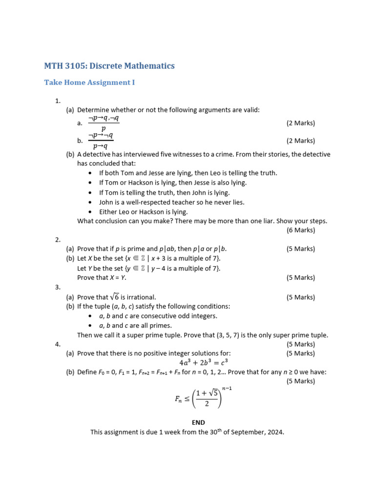 Discrete Mathematics Assignment Guide | PDF