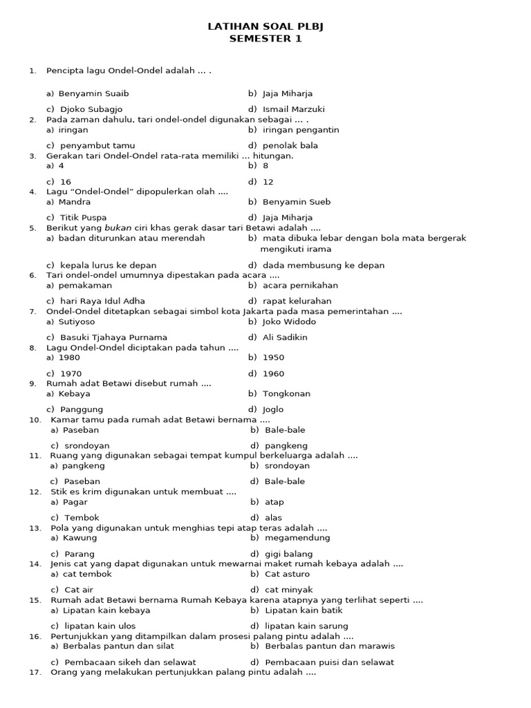 LATIHAN SOAL PLBJ SM 1 | PDF