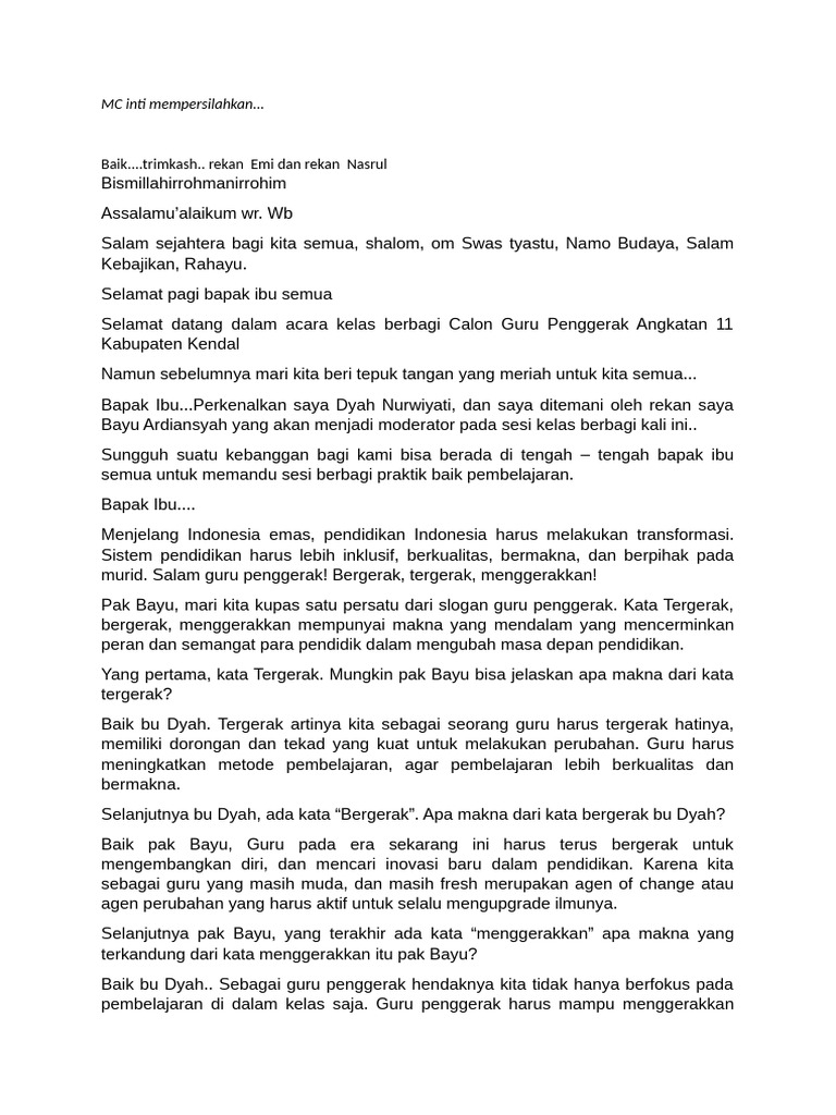 Teks Moderator Kelas Berbagi BLM Fix | PDF