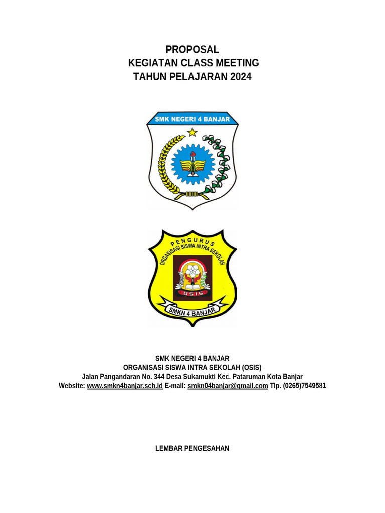 Proposal Class Meeting SMK 4 Banjar 2024 | PDF