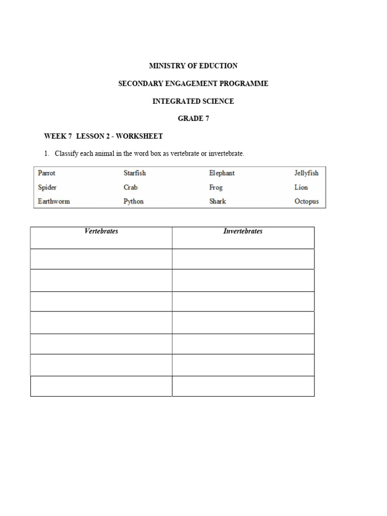 Vertebrates vs Invertebrates Worksheet | PDF