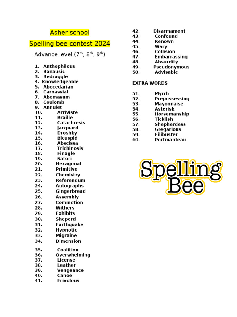 SPELLING BEE LEVEL 4 | PDF