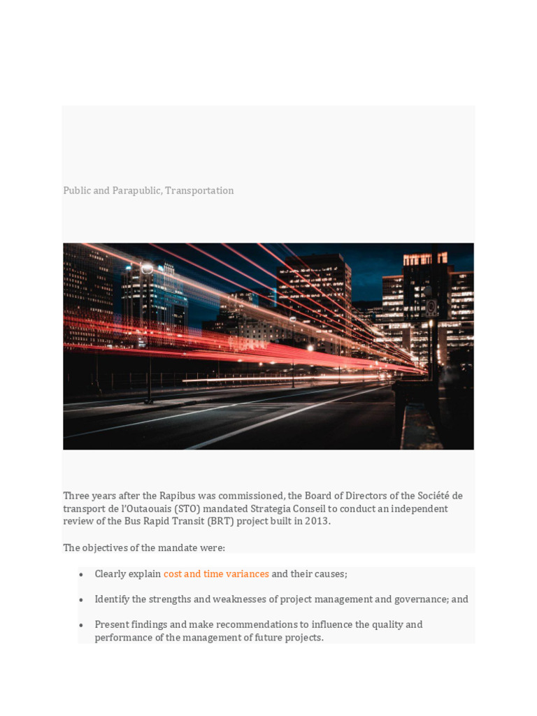 Rapibus Project Cost & Delay Analysis | PDF | Transport