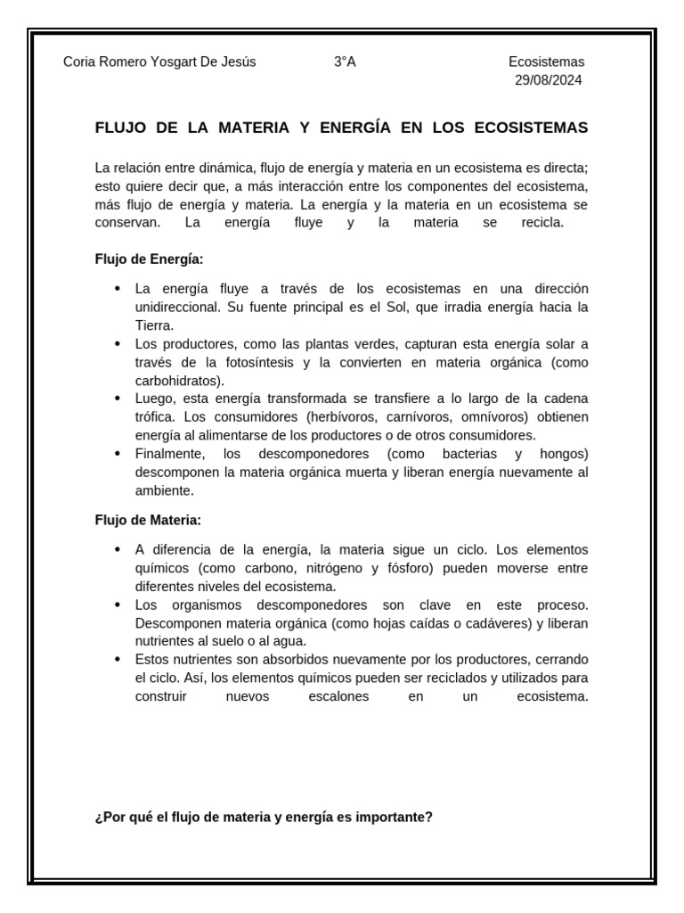 Flujo de La Materia y Energía en Los Ecosistemas | PDF | Ecosistema ...