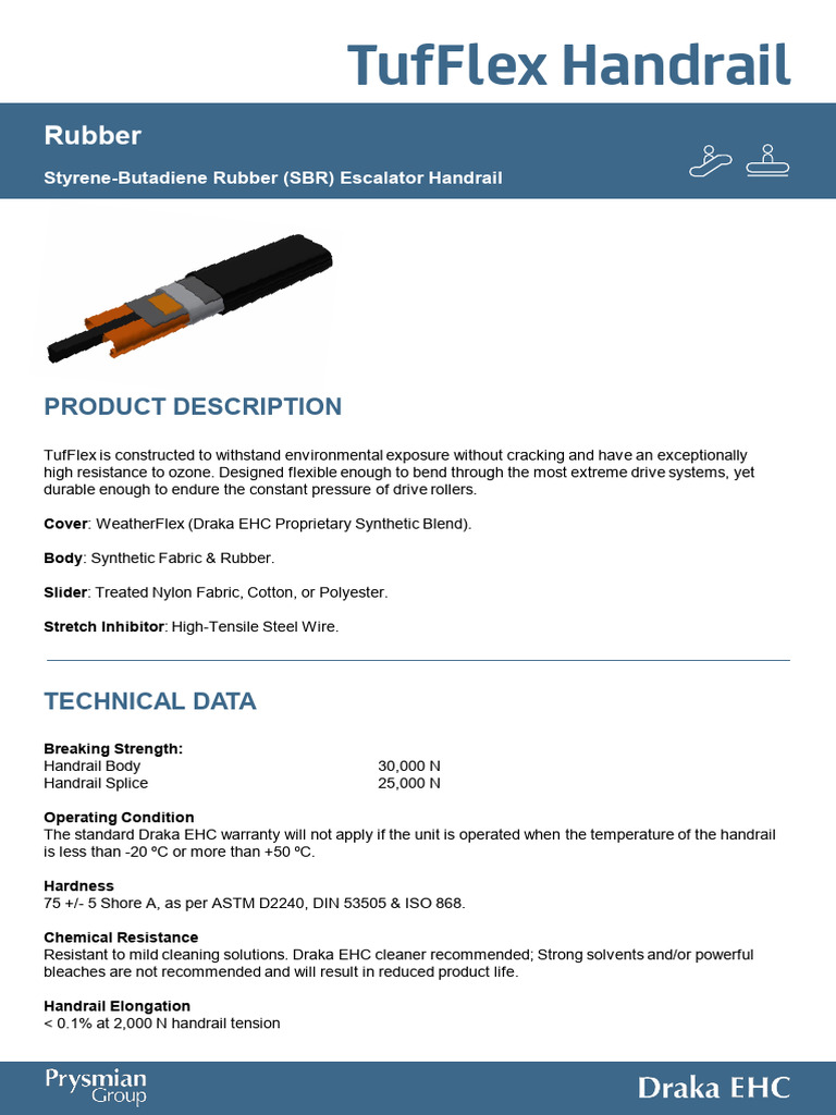 Draka EHC TufFlex Handrail Data Sheet 190522 | PDF | Textiles | Natural Rubber