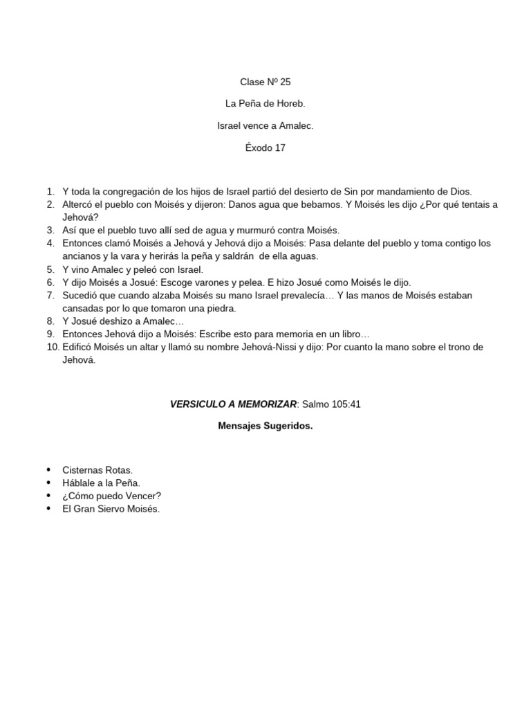 Clase #25 La Peña de Horeb e Israel Vence A Amalec | PDF