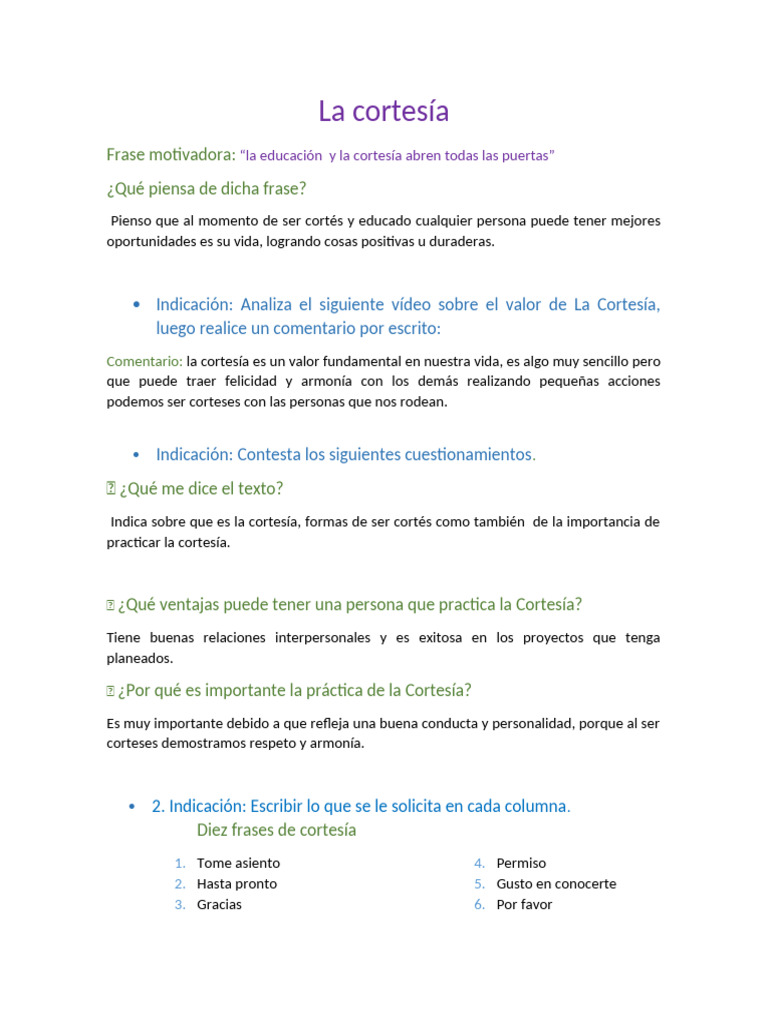 La Importancia De La Cortesía Pdf