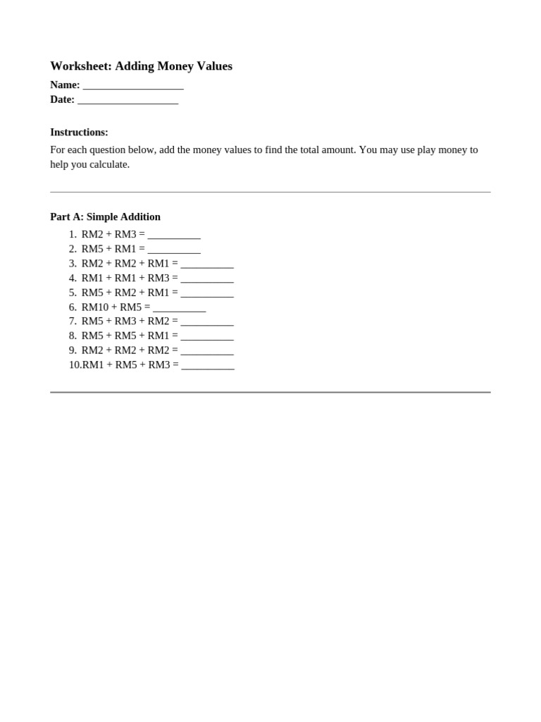 Worksheet Money Year 2 Zue | PDF