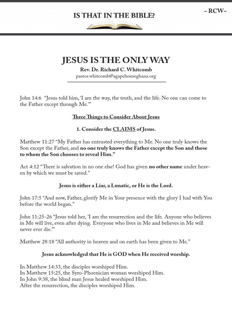 RCW SN Jesus Is The Only Way | PDF | Jesus | Confession (Religion)