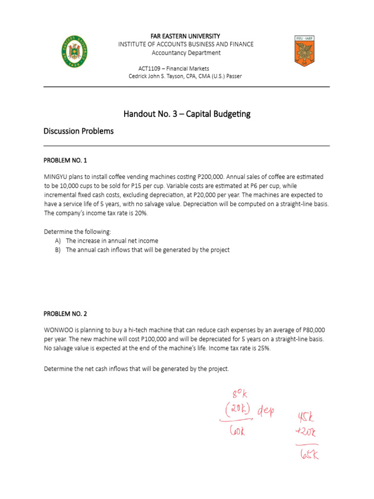 Handout+No.+3+-+Capital+Budgeting | PDF | Net Present Value | Depreciation