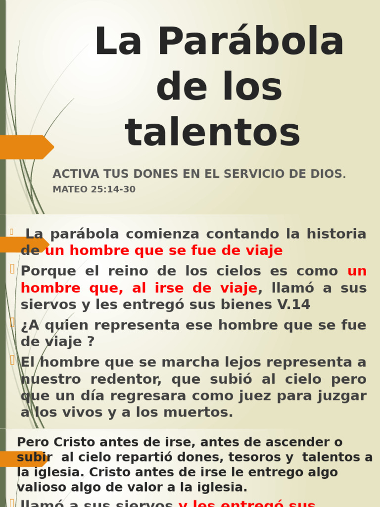 LA Parábola de Los Talentos | PDF | Cristo (título) | Parábolas de Jesús