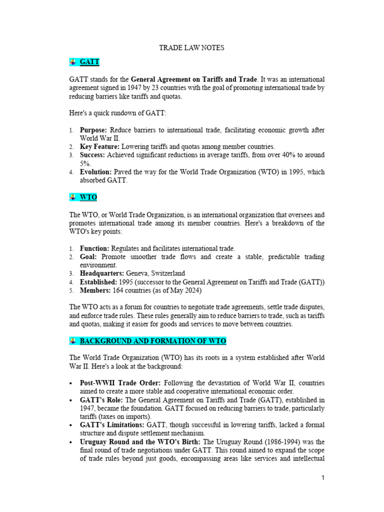 Trade Law Notes | PDF | Dumping (Pricing Policy) | World Trade Organization