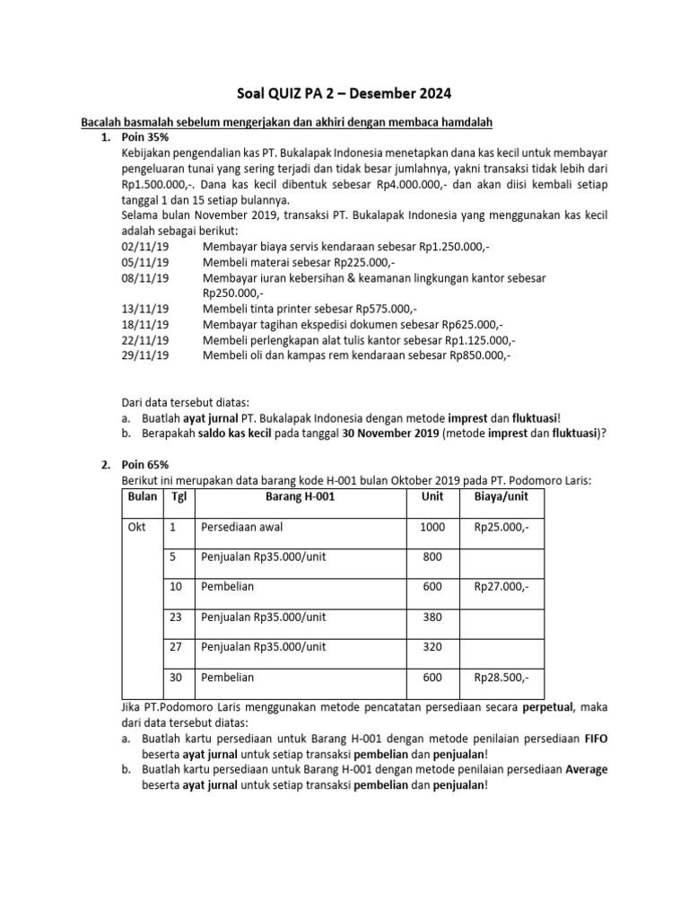 Soal QUIZ PA2_desember 2024 | PDF