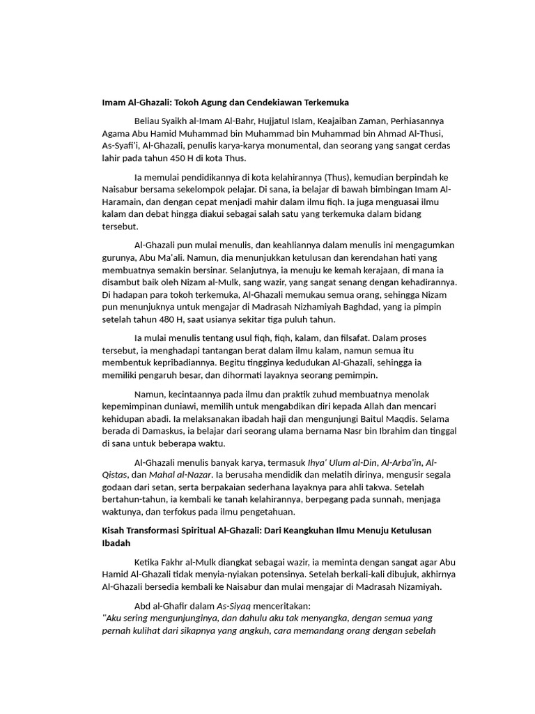 Transformasi Spiritual Imam Al-Ghazali | PDF