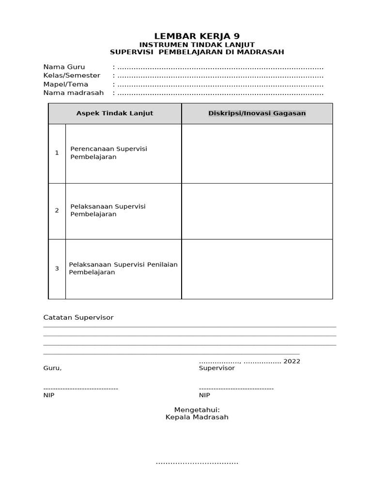 LK 9-Simulasi Rencana Tindak Lanjut Supervisi Pembelajaran | PDF