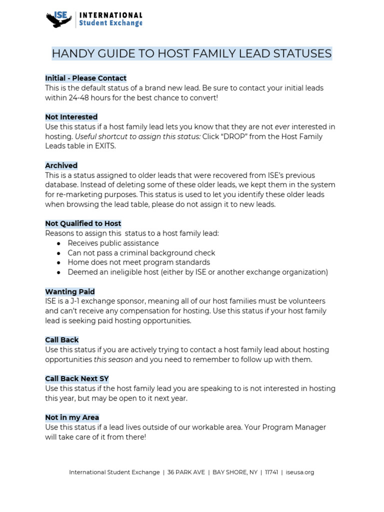 Guide To Host Family Leads (2) | PDF