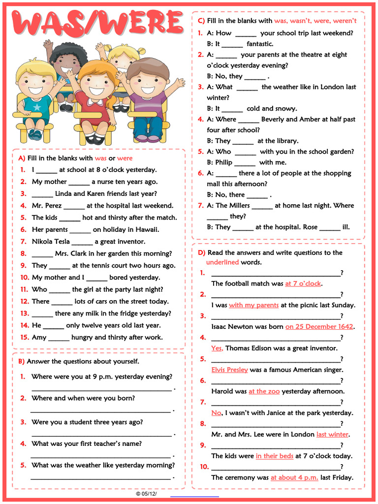 Past Simple Tense Was Were Esl Printable Grammar Test Worksheet | PDF