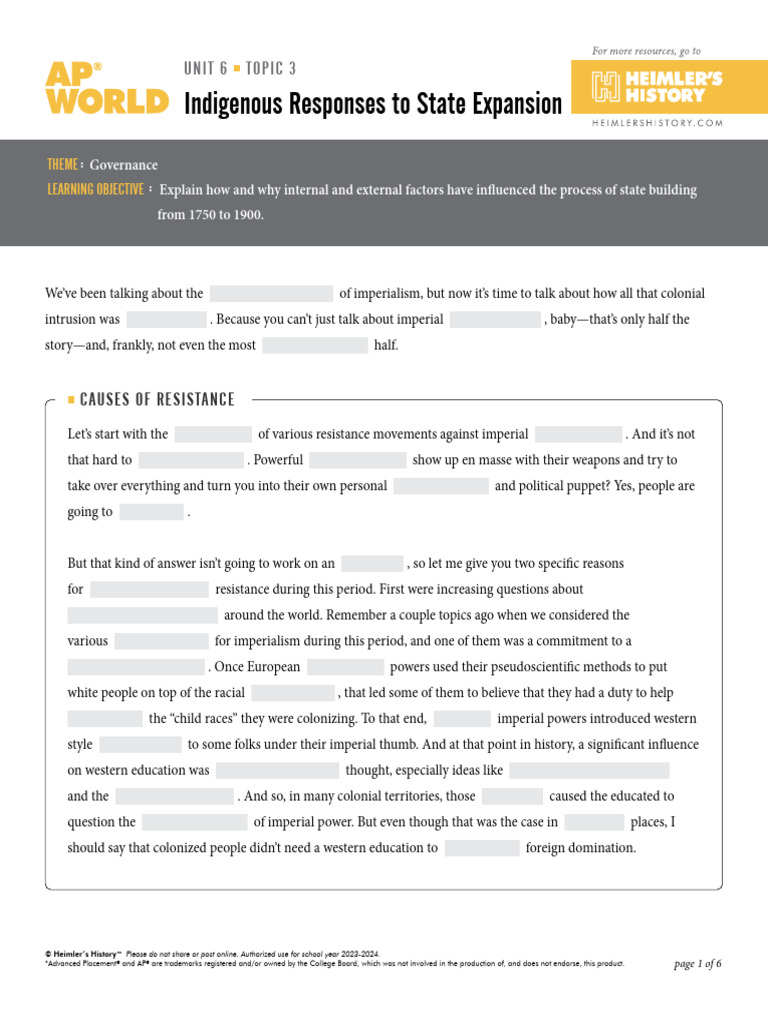 AP World Unit 6 Topic 3 NoteGuide Answer Key | PDF | Imperialism ...