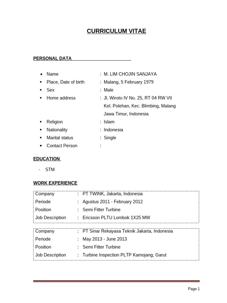 CV Lim Chojin Sanjaya | PDF