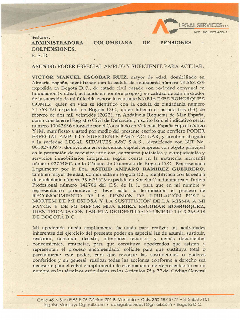 Poder Colpensiones - Victor Manuel Escobar | PDF