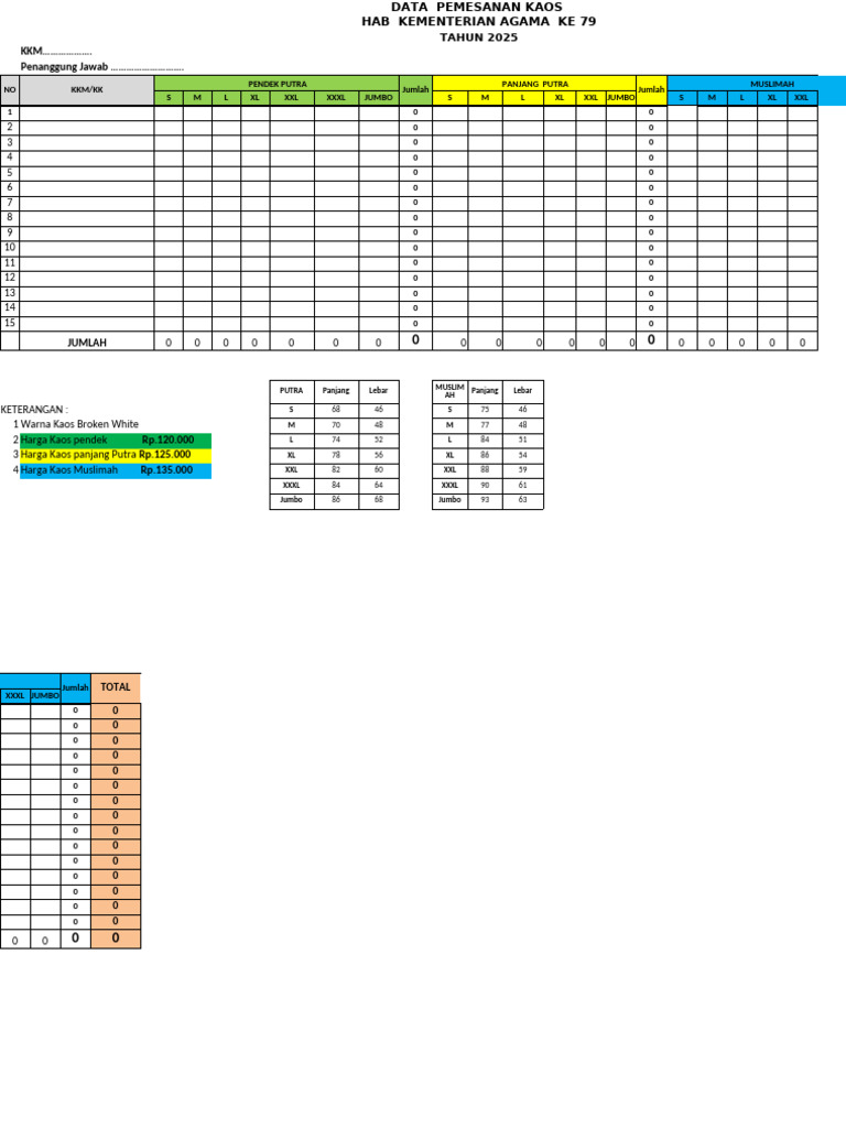 Form Pemesanan Kaos Hab 2025 | PDF
