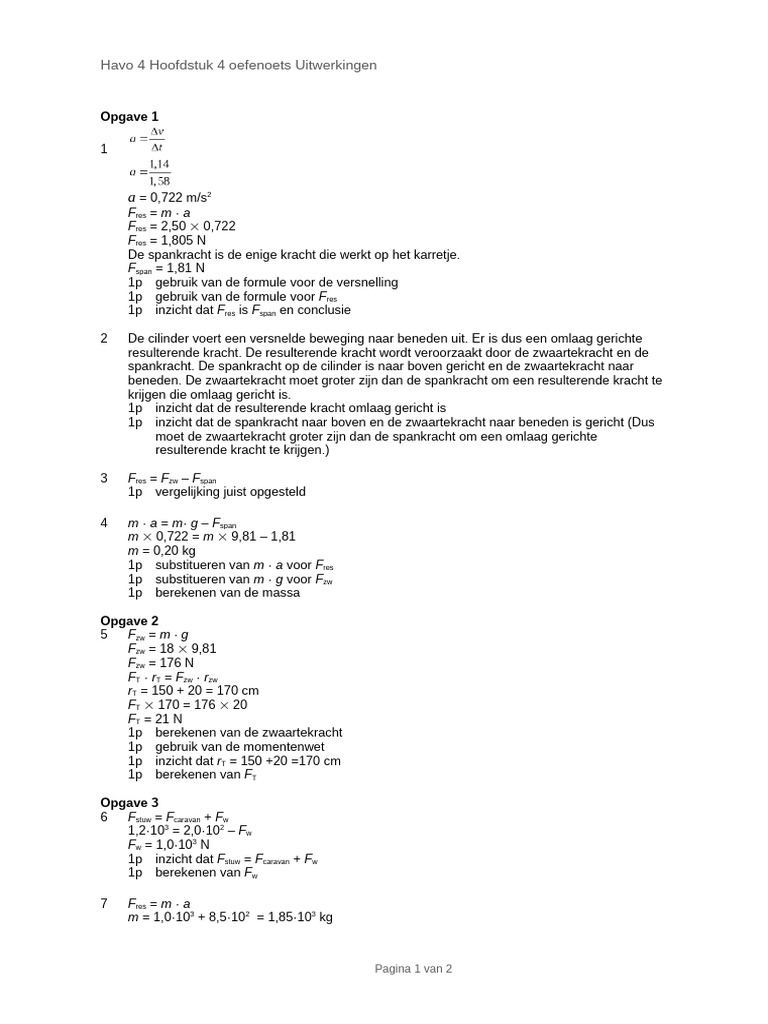 Nat - Havo4 - H4 - Oefentoets Uitwerkingen | PDF