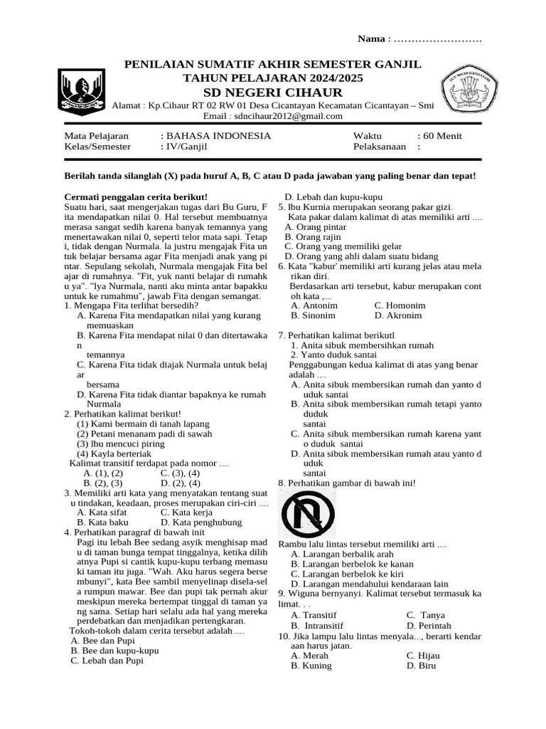 Form Naskah Soal Bindo | PDF