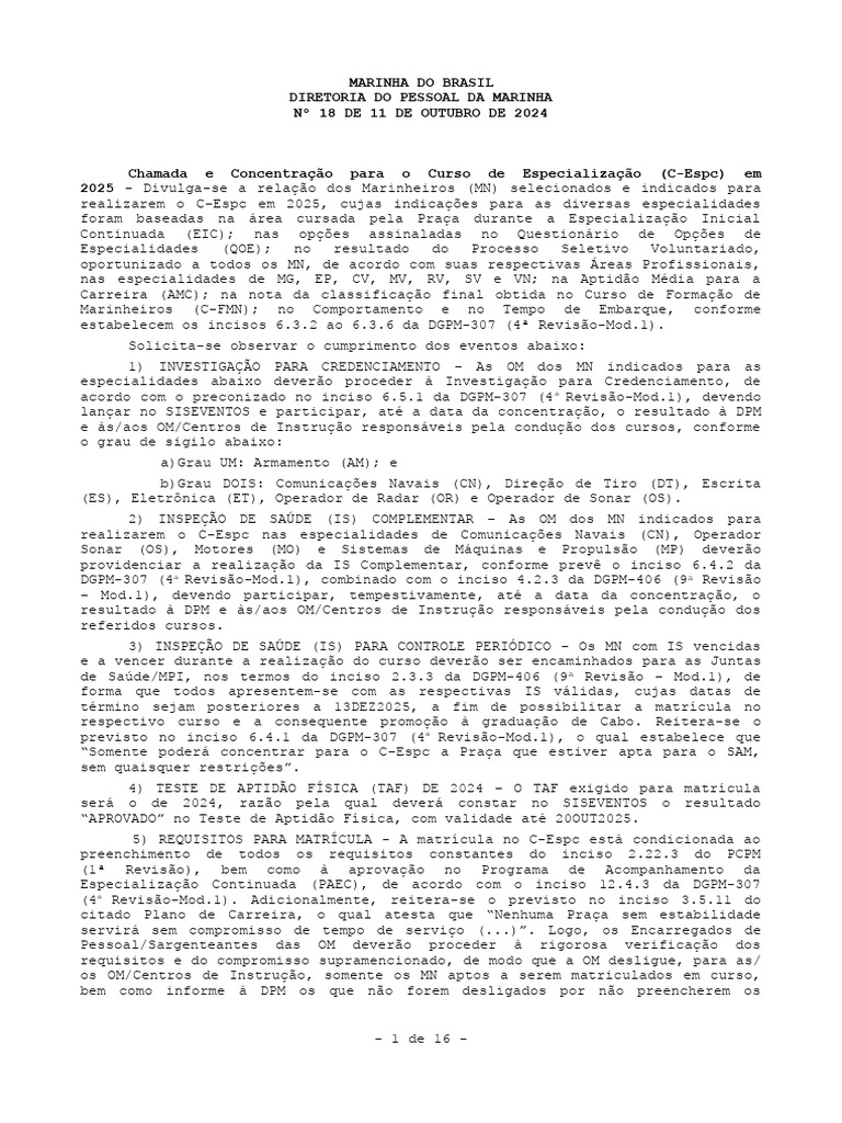 BONO de Concentracao C Espc 2025 FINAL SECOM 1 | PDF | Marinheiro