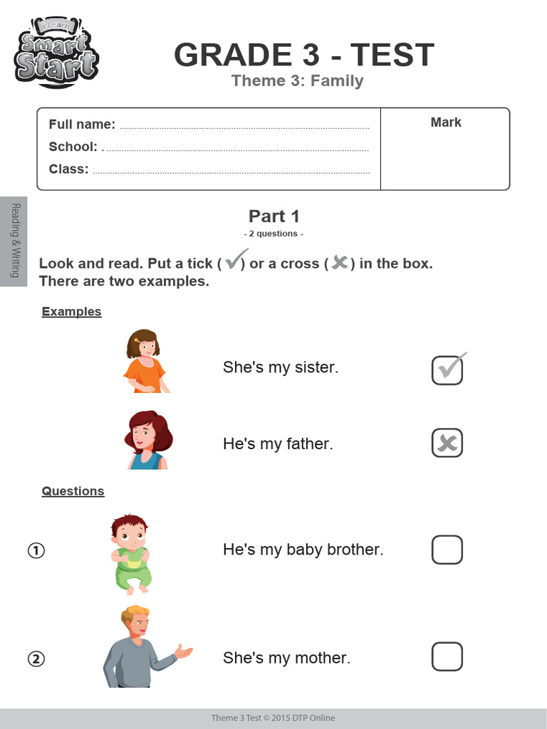 I-Learn Smart Start Grade 3 Theme 3 - Reading & Writing Test | PDF