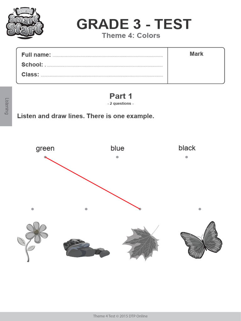 i-Learn Smart Start Grade 3 Theme 4 - Listening test | PDF | Color ...