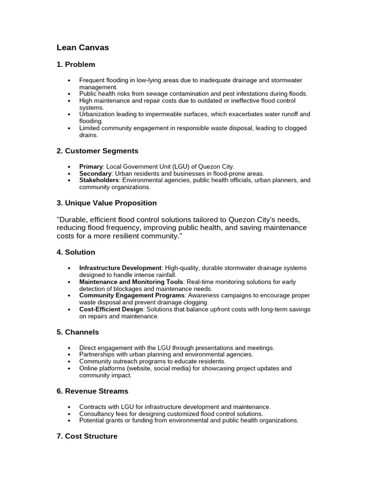 milestone Lean Canvas | PDF | Flood | Flood Control