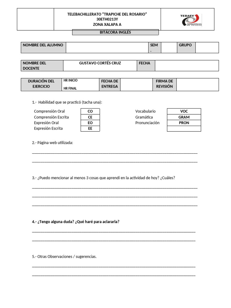 2023-2024 Bitácora Inglés | PDF