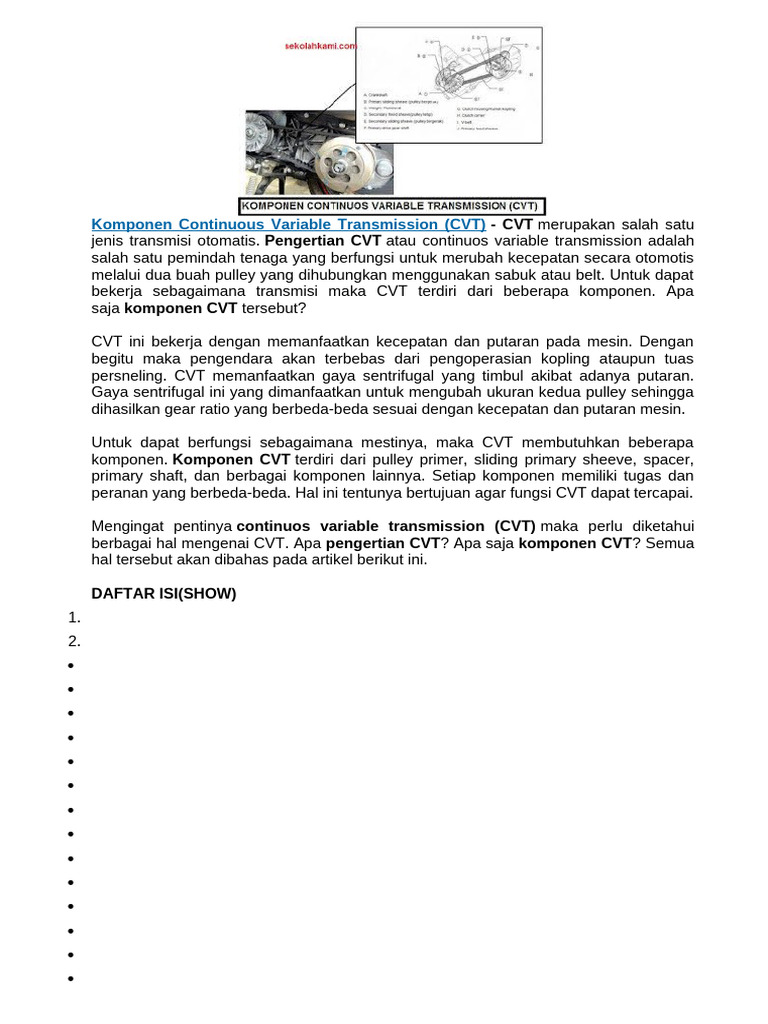 Komponen Continuous Variable Transmission | PDF