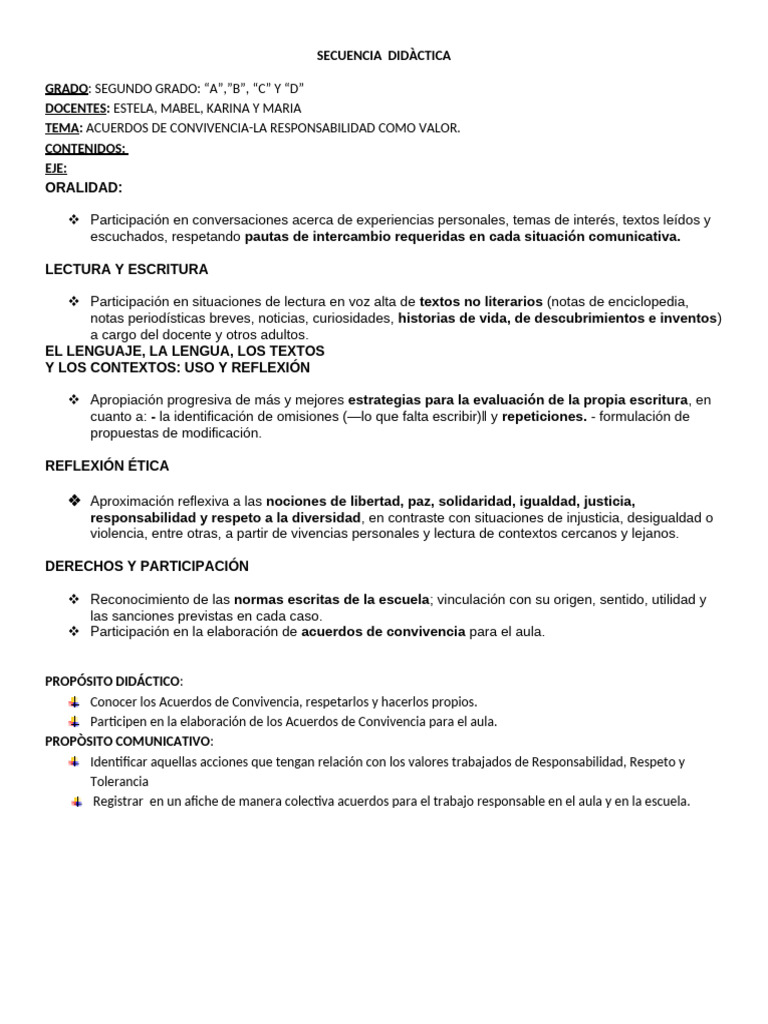 Comparto 'SECUENCIA DIDÀCTICA ACUERDOS DE CONVIVENCIA contigo | PDF | Salón de clases